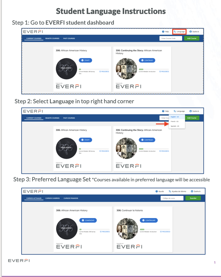 Changing the Language Option in Courses